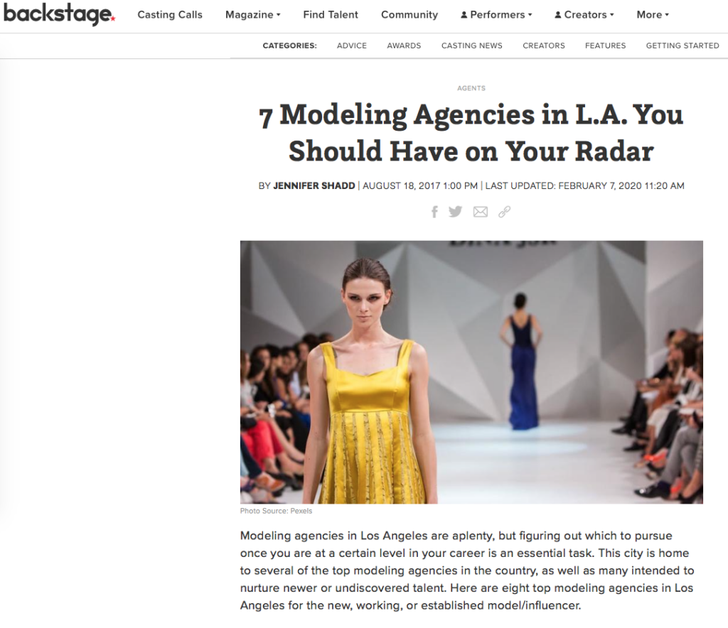 BACKSTAGE NEWS: 7 Modeling Agencies in L.A.